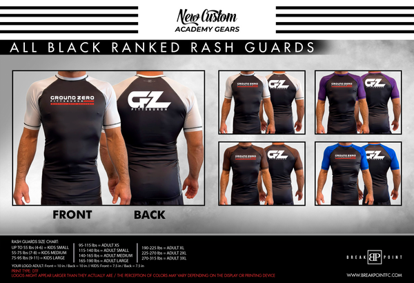 Ground Zero Pittsburgh All Black Ranked Short Sleeve Rash Guards #1606 ...