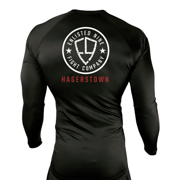 Enlisted Nine Fight Company - Hagerstown All Black Custom Rash Guards ...