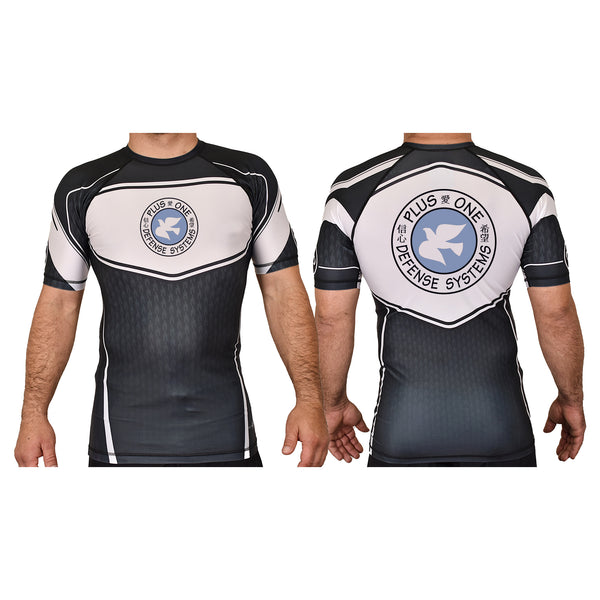 Plus One Defense Systems Academy Rash Guards Black/White #8064 A ...
