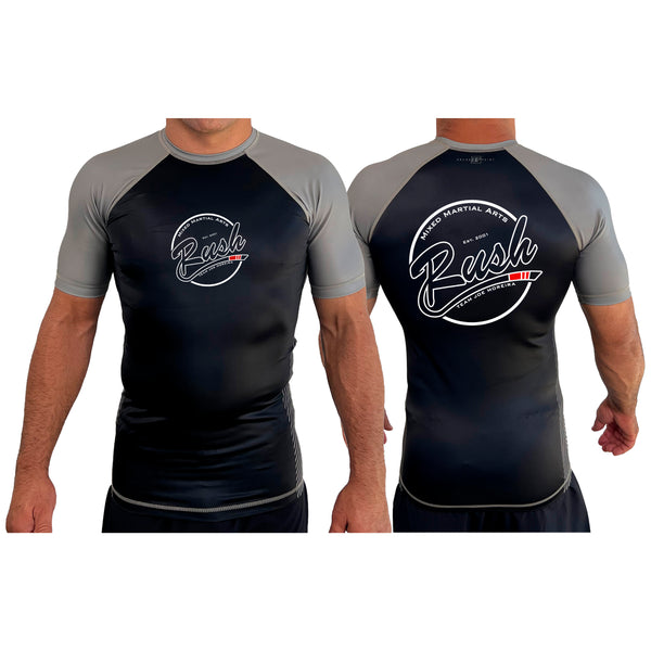 Rush Mixed Martial Arts All Black Ranked Short Sleeve Rash Guards #806 ...