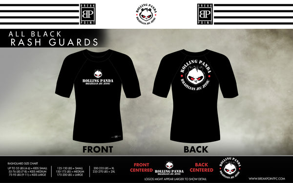 Rolling Pandas BJJ All Black Custom Rash Guards Short Sleeves #591 ...